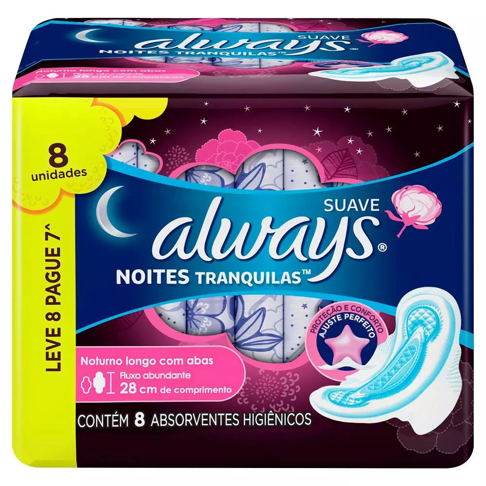 Absorvente Always Noites Tranquilas Cobertura Suave Com Abas 8 unidades